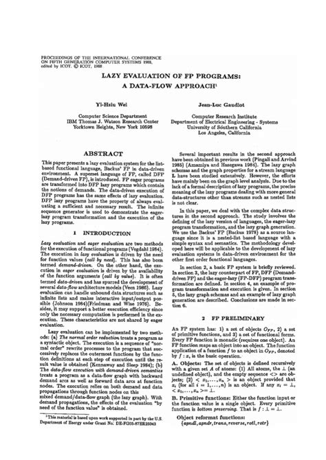 Pdf Lazy Evaluation Of Fp Programs A Dataflow Approach