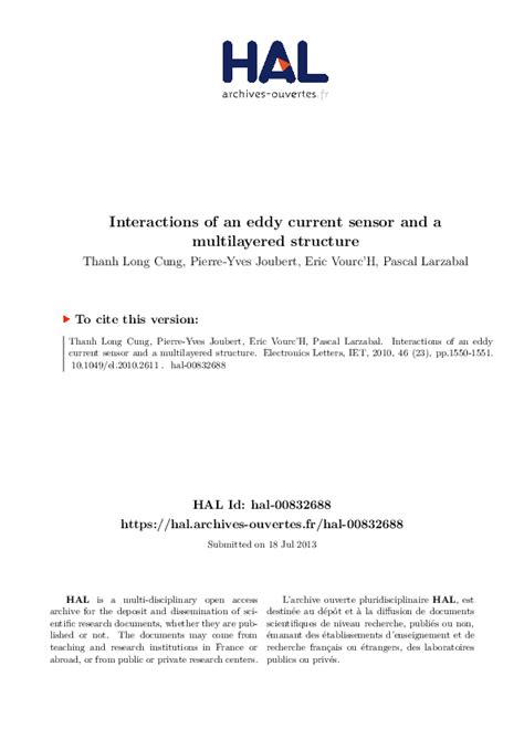 Pdf Interactions Of An Eddy Current Sensor And A Multilayered Structure