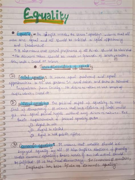 Handwritten Notes Of Equality Political Science Class 11th Humanities