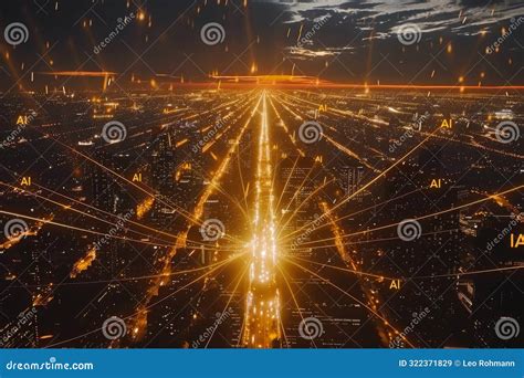 Ai Digital Network Golden Light Trails Futuristic Tech Connections Data Visualization Concept