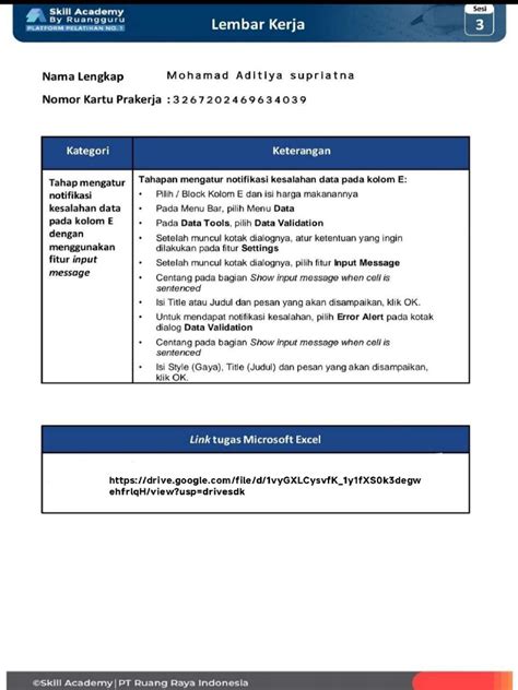 Tpm 1 Menggunakan Formula Sederhana Excel Mohamad Aditiya Supriatna Pdf