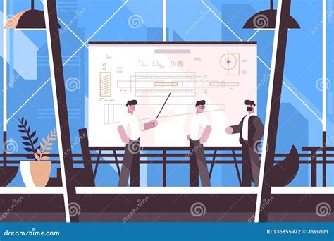 Man Engineer Showing On Blackboard Information Stock Vector