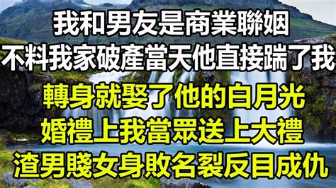 我和男友是商業聯姻，不料我家破產當天他直接踹了我，轉身就娶了他的白月光，婚禮上我當眾送上大禮，渣男賤女身敗名裂反目成仇圍爐夜話 深夜淺談