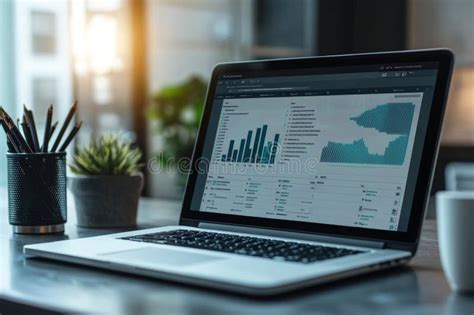 Auto Emailing System Overview Displayed On A Laptop In A Modern Workspace During Afternoon Light