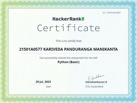 Kariveda Pandu Ranga Manikanta On Linkedin Python Certification