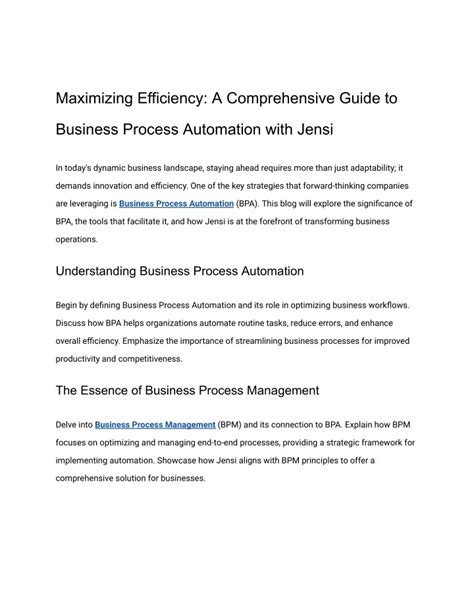 Ppt Maximizing Efficiency A Comprehensive Guide To Business Process Automation With Jensi