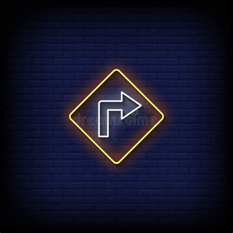 Icon Road Sign Neon Style Vector With Brick Wall Background Stock