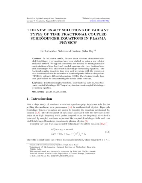 Pdf The New Exact Solutions Of Variant Types Of Time Fractional Coupled Schrödinger Equations
