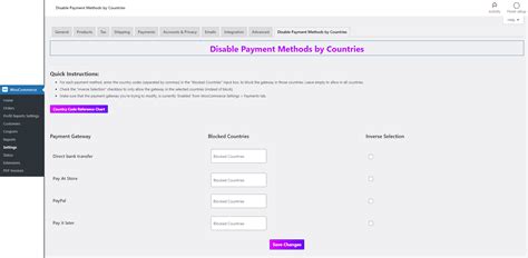 Disable Payment Methods By Countries Documentation Woocommerce