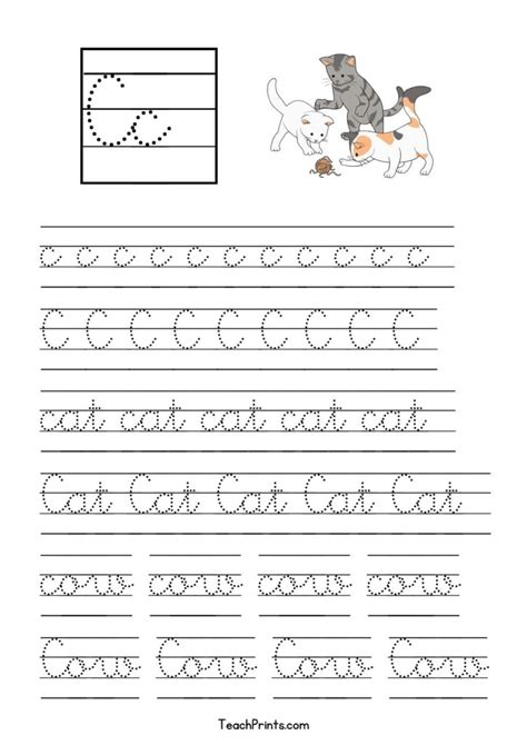 Cursive C Tracing Worksheets Free Printables Teach Prints