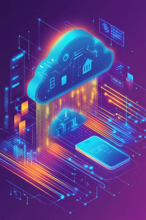Futuristic Isometric Illustration Of Cloud Computing And Smart Home Technology Stock Image