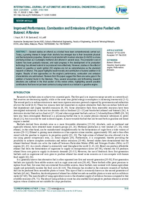 Pdf Improved Performance Combustion And Emissions Of Si Engine Fuelled With Butanol A Review