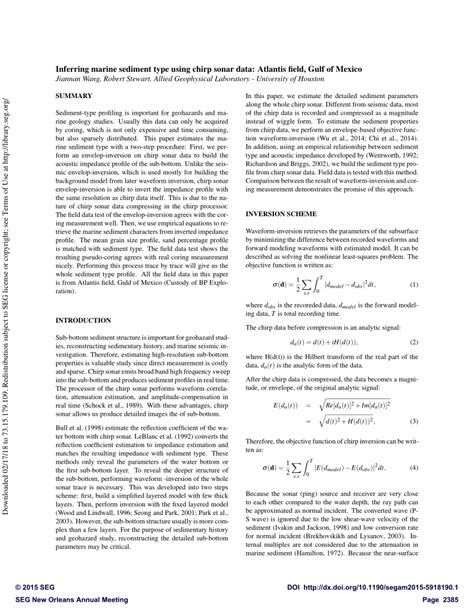 pdf inferring marine sediment type using chirp sonar data atlantis
