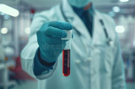 a scientist in a lab coat holds a test tube likely containing a sample or reagent for an