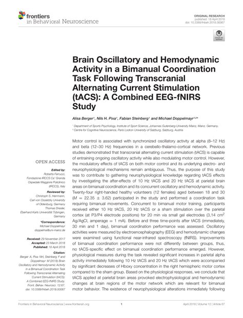 Pdf Brain Oscillatory And Hemodynamic Activity In A Bimanual Coordination Task Following