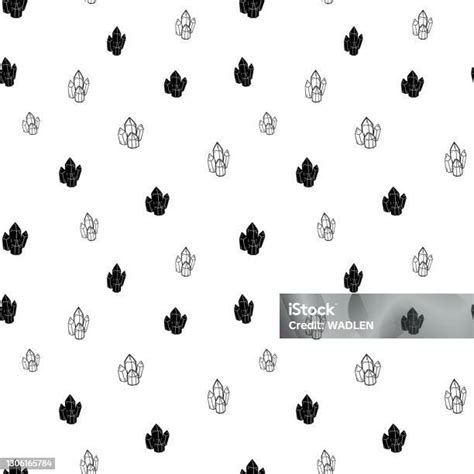 크리스탈 매끄러운 패턴 흑백 손으로 그린 보석 낙서 디지털 종이 추상적 인 크리스탈 반복 배경 흑백 곡물 벡터 벽지 귀여운 자갈 장식 요소 0명에 대한 스톡 벡터 아트 및