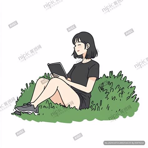 Ai创作图坐在草地上看书的女孩 看书看画册的女生 坐姿人物插画 女生工作插画 生活日常插画 休闲休息看书场景 认真读书的女生 坐着看书的女孩 女生做设计插画 认真看书的女孩 简单人物插画 本本