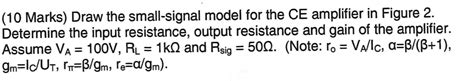 Solved Draw The Small Signal Model For The Ce Amplifier In