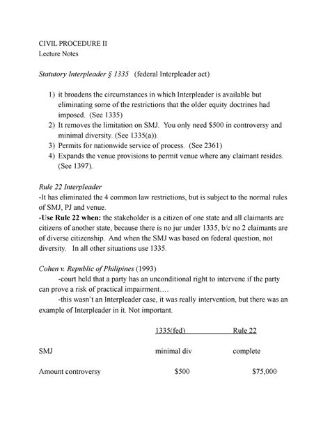 Statutory Interpleader § 1335 Federal Interpleader Act Civil