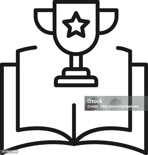 백과사전 과학 교육 표지판 상점 책 기사 사이트에 대한 고품질 기호 편집 가능한 스트로크 열린 책 위에 승자컵의 벡터 라인 아이콘 교육에 대한 스톡 벡터 아트 및 기타