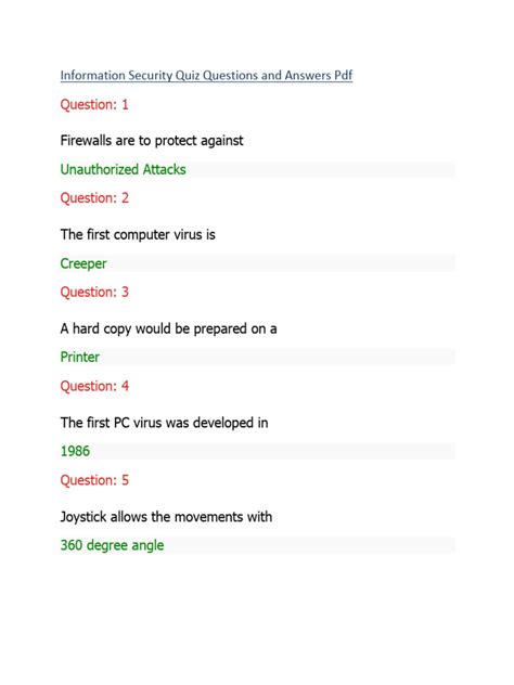 Information Security Quiz Questions Answers Pdf