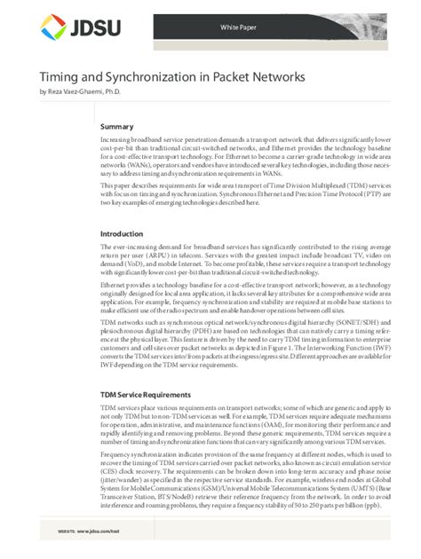 Pdf Timing And Synchronization In Packet Based Networks Ptp1588v2 Synchronous Ethernet