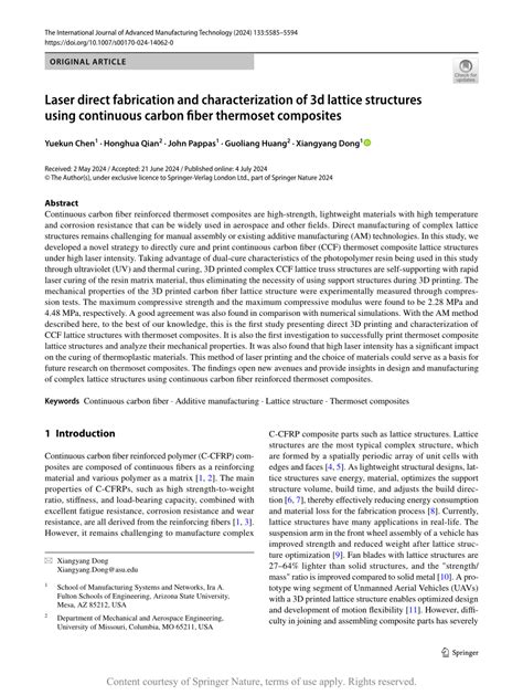 Laser Direct Fabrication And Characterization Of 3d Lattice Structures Using Continuous Carbon