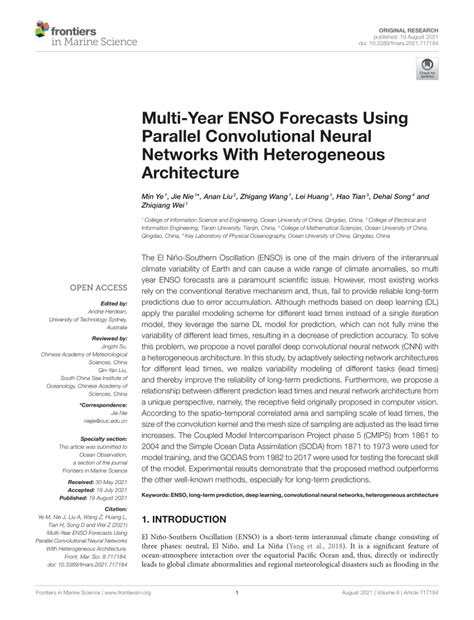 Pdf Multi Year Enso Forecasts Using Parallel Convolutional Neural Networks With Heterogeneous