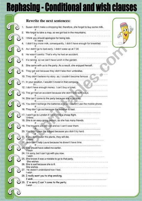 Rephrasing Conditional Sentences And Wish Clauses ESL Worksheet By Lubel