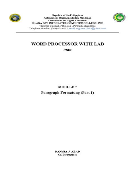 Word Processor With Lab Paragraph Formatting Part 1 Download Free Pdf Paragraph Computing