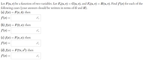 Solved Let F U V Be A Function Of Two Variables Let Chegg Com