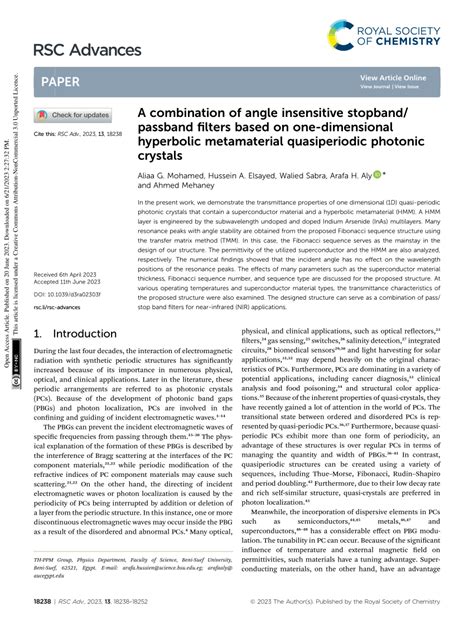 Pdf A Combination Of Angle Insensitive Stopband Passband Filters Based On One Dimensional