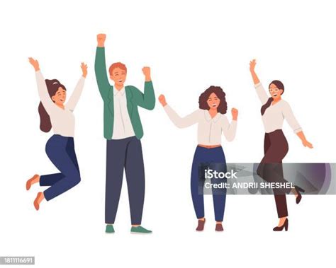 Стокова ілюстрація Чоловік І Жінка Радіють І Стрибають Разом