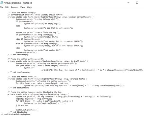 Solved Arraybagtestjava Notepad File Edit Format View