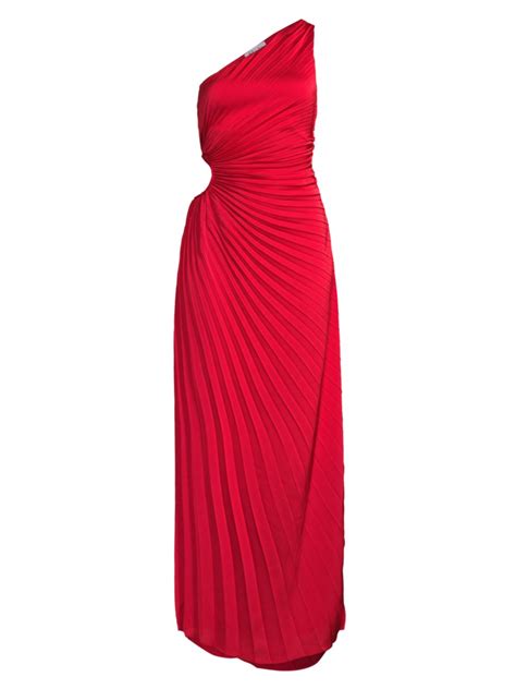 Delfi Solie Pleated One Shoulder Gown In Red Modesens