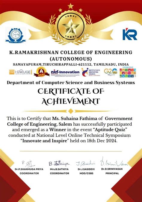 Suhaina Fathima M On Linkedin Achievements Nationallevelsymposium Innovateandinspire