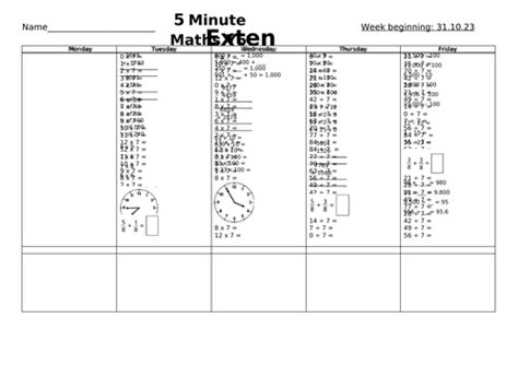 Minute Maths Year 5 Y5 Daily Arithmetic Starter Autumn Full Term Teaching Resources