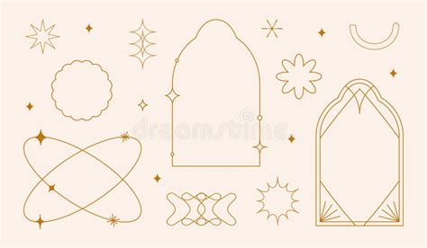 Vector Set Of Linear Minimalistic Aesthetic Frames Borders Geometric Shapes With Stars In Boho