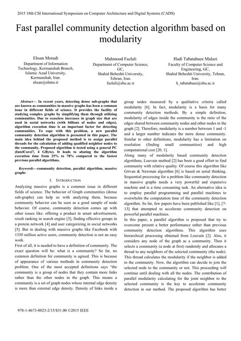 Pdf Fast Parallel Community Detection Algorithm Based On Modularity