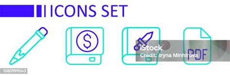 ตั้งค่าบรรทัดเอกสารไฟล์ Pdf หนังสือเกี่ยวกับอาวุธ หนังสือการเงินและดินสอที่มีไอคอนยางลบ เ