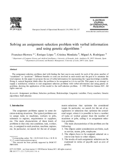 Pdf Solving An Assignmentselection Problem With Verbal Information
