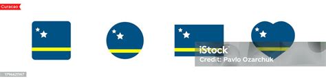 퀴라소 국기 Ui 디자인을 위한 Curacao 플래그 아이콘입니다 사각형 원 하트 모양의 고립된 깃발 기호 벡터 아이콘 개념에