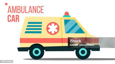 구급차 자동차 벡터입니다 비상 트럭입니다 고립 된 사이렌 플랫 만화 일러스트와 함께 메 딕 클리닉 교통 서둘러 간호사에 대한