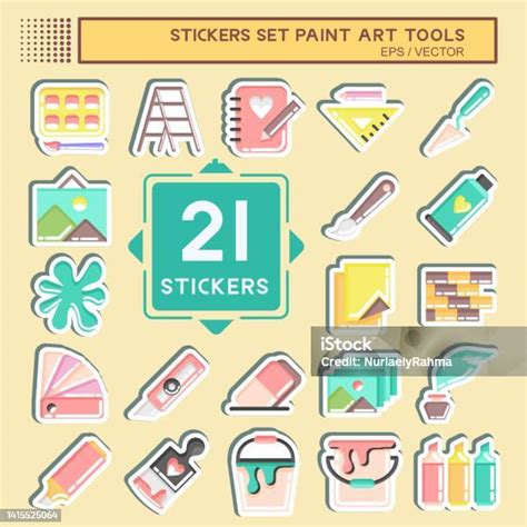 스티커 세트 페인트 아트 도구 교육 기호에 적합합니다 편집 가능한 간단한 디자인 디자인 템플릿 벡터 간단한 그림 개념에 대한