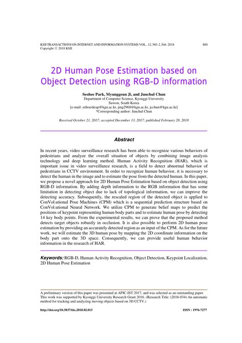 Pdf 2d Human Pose Estimation Based On Object Detection Using Rgb D Information