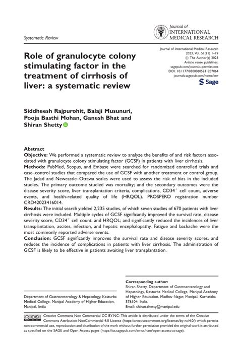 Pdf Role Of Granulocyte Colony Stimulating Factor In The Treatment Of Cirrhosis Of Liver A