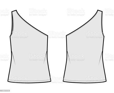 오버사이즈 바디 튜닉 길이 옷자단이 있는 원숄더 탑 탱크 테크니컬 패션 일러스트 플랫 아웃웨어 셔츠 의류 0명에 대한 스톡 벡터 아트 및 기타 이미지 Istock