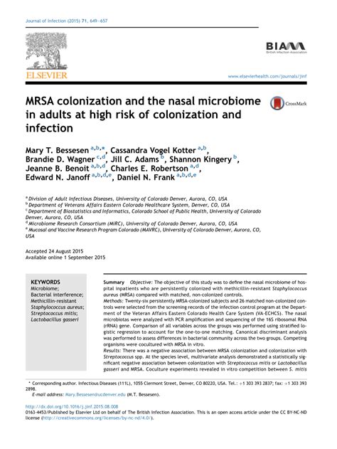 Pdf Mrsa Colonization And The Nasal Microbiome In Adults At High Risk For Colonization And