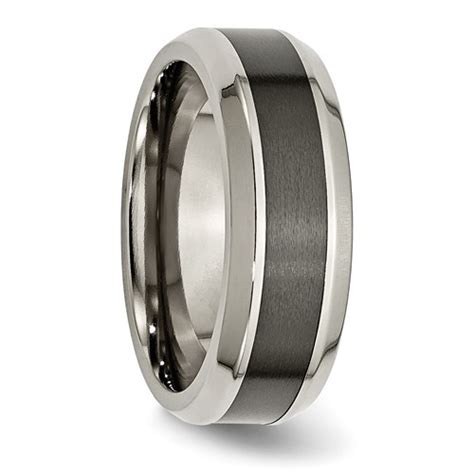 Titanium Polished With Black Ceramic Center 8mm Beveled Band Mband018