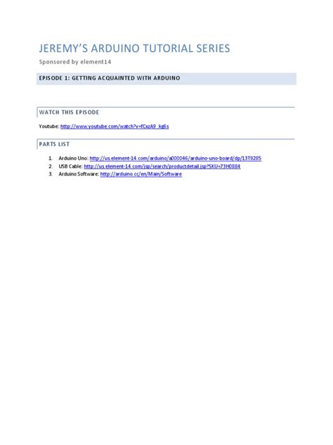 Jeremys Arduino Tutorial Series Sponsored By Element14 Pdf